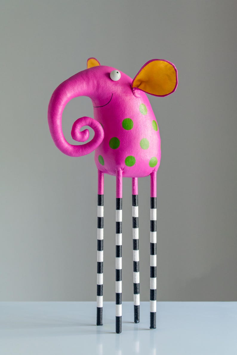 Handmade Big Pink Elephant Sculpture: Whimsical Home Decor - Etsy