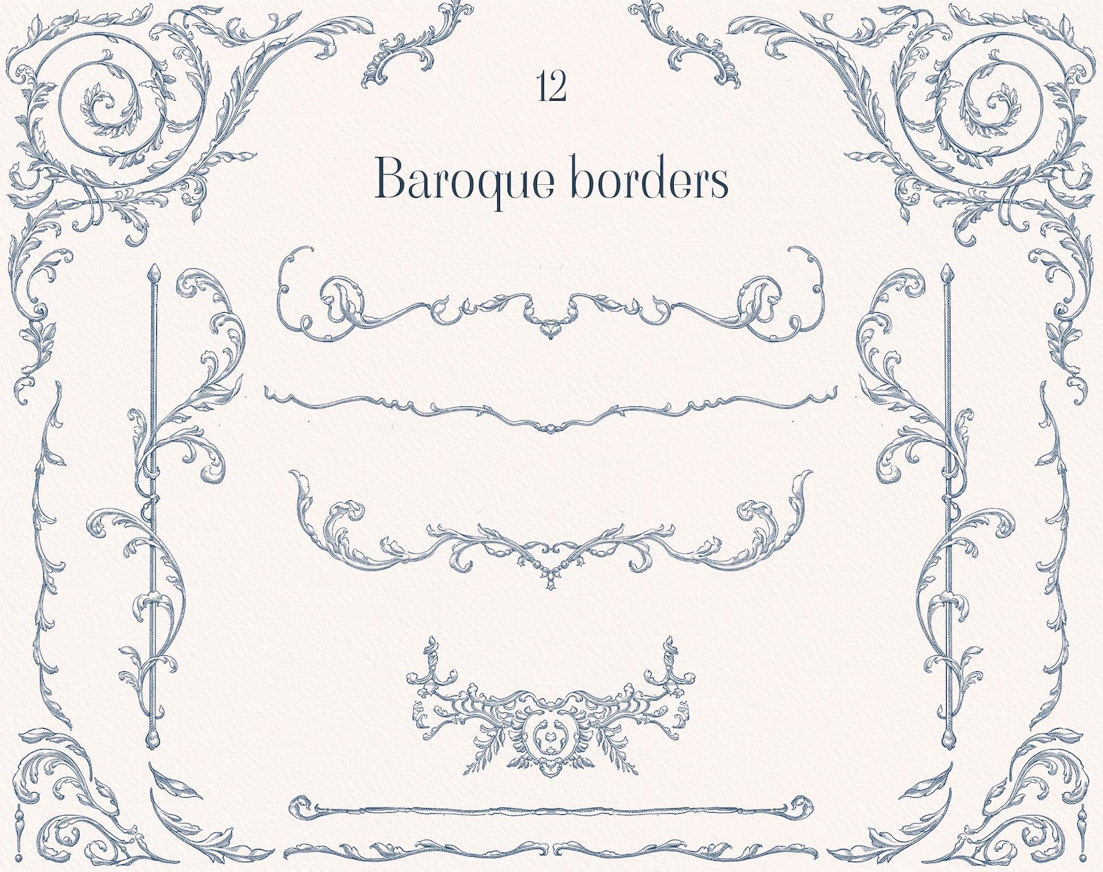 Baroque Allure PNG Line Art Wedding Frames, Chinoiserie Borders Bundle ...