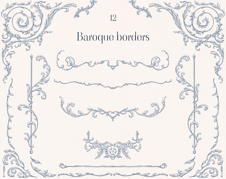 Baroque Allure PNG Line Art Wedding Frames, Chinoiserie Borders Bundle ...
