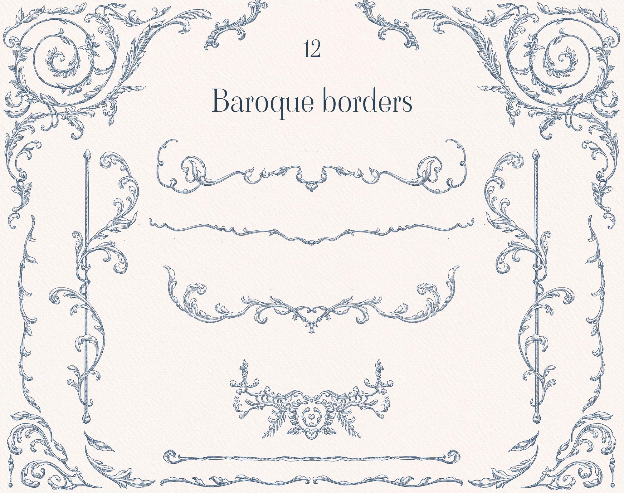 Baroque Allure PNG Line Art Wedding Frames, Chinoiserie Borders Bundle ...