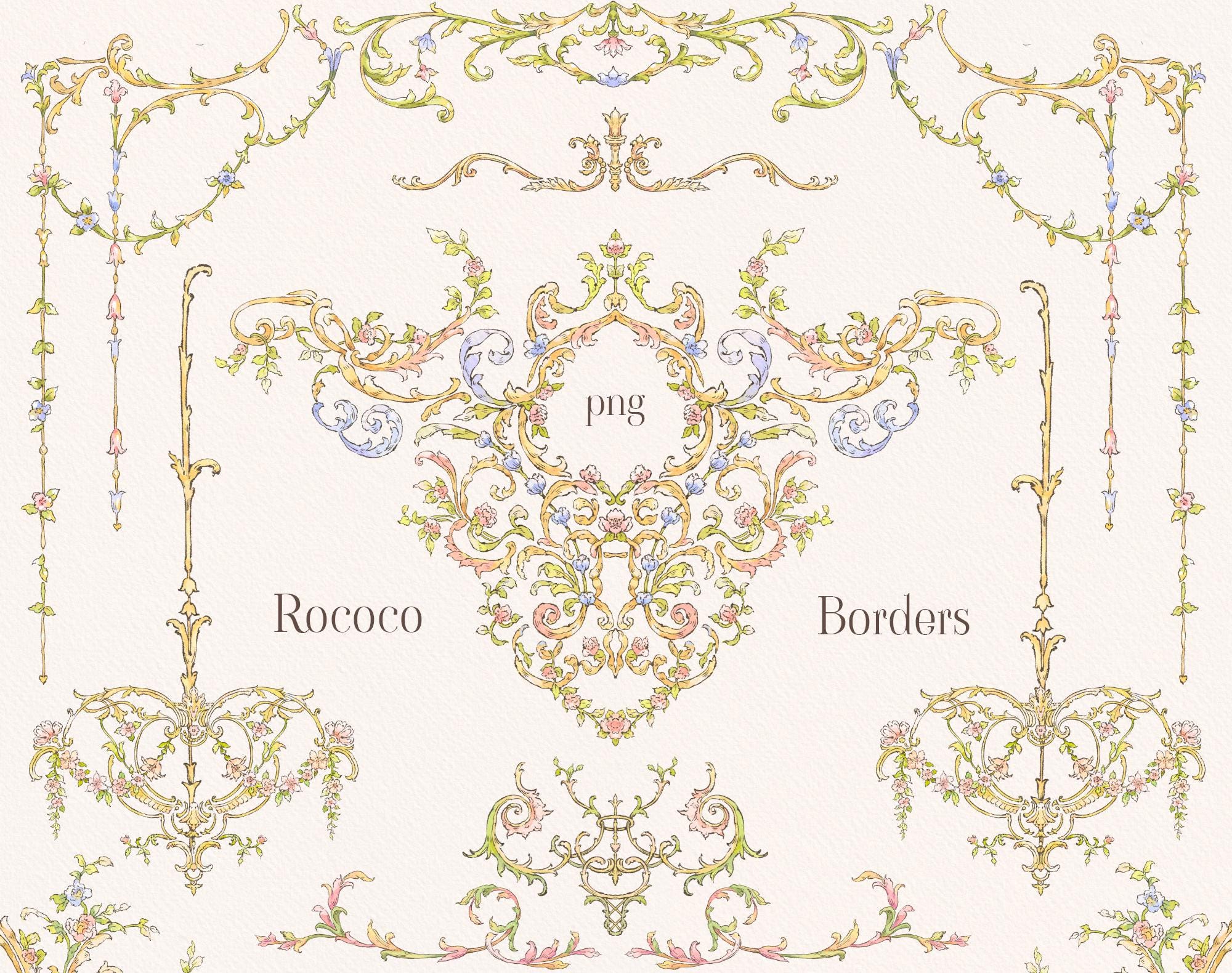 Rococo Grace PNG Watercolor Vintage Golden Borders, Floral Crest ...