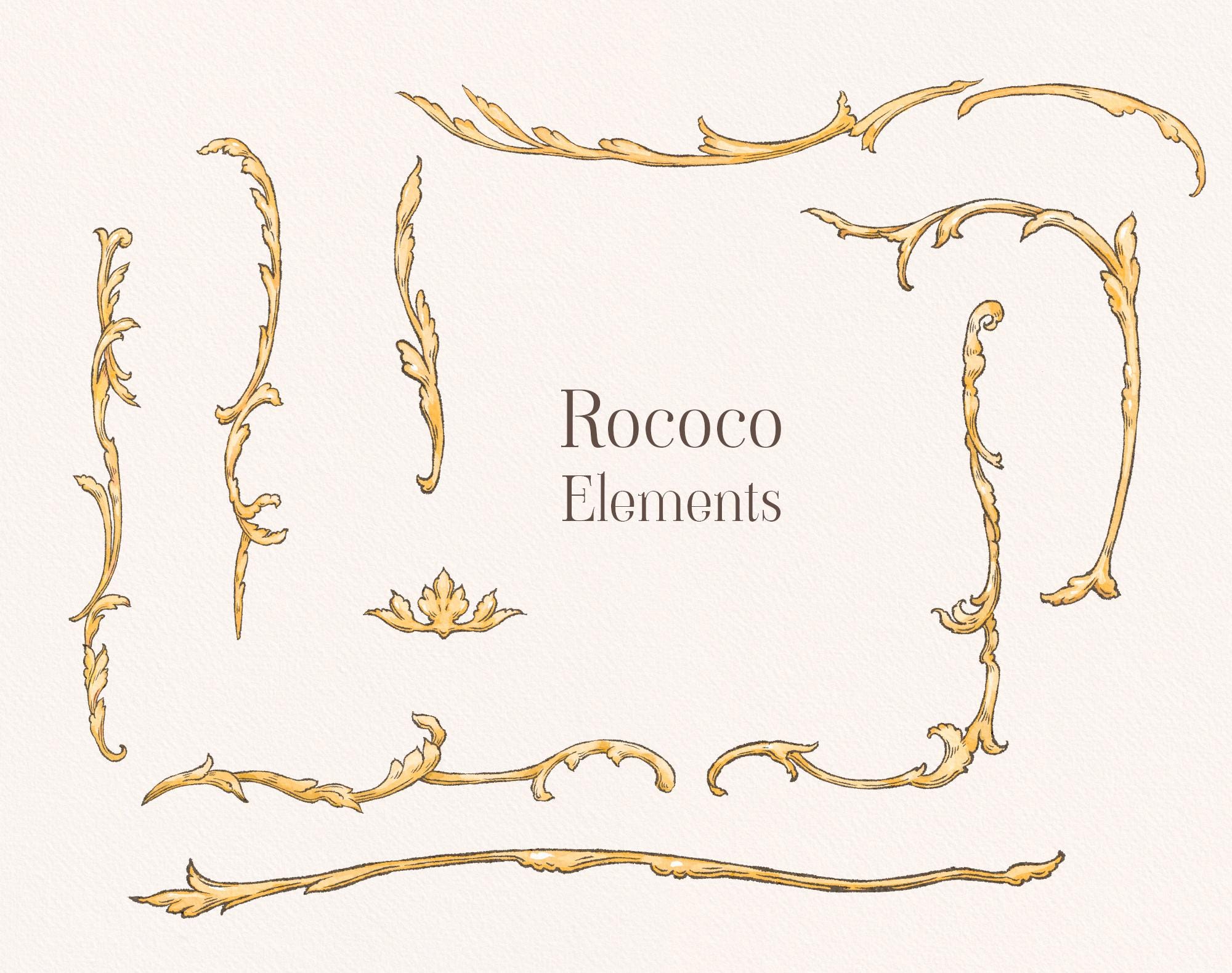Rococo Grace PNG Watercolor Vintage Golden Borders, Floral Crest ...