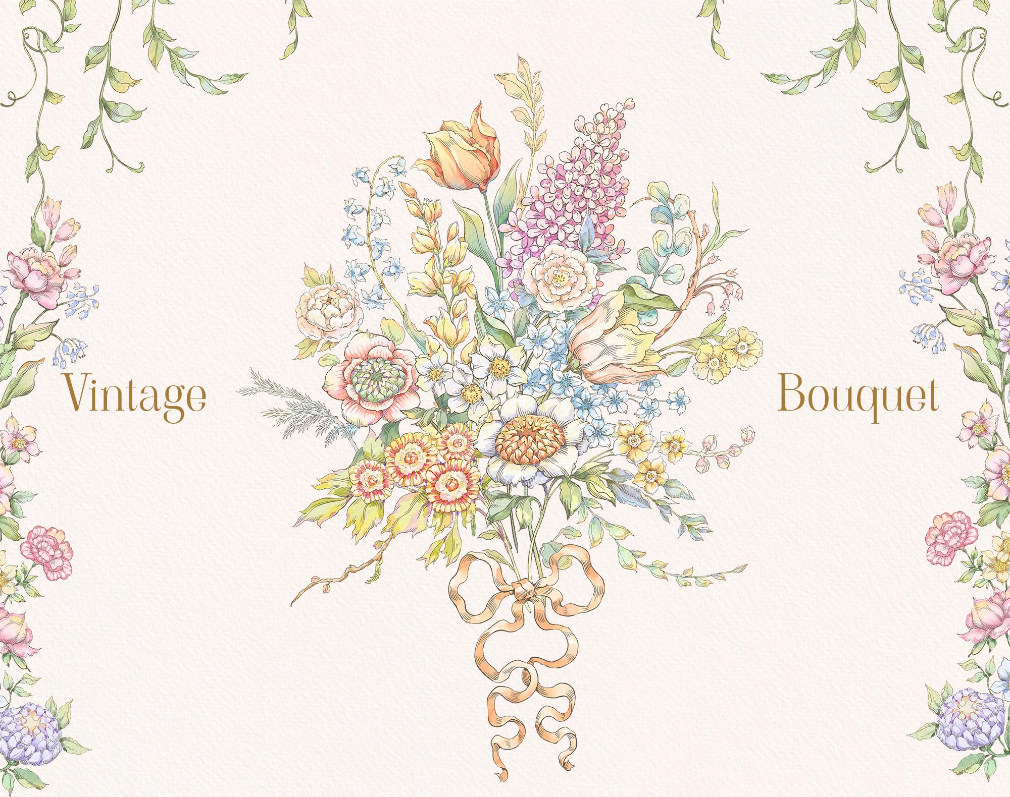 Belle Wood Watercolor Vintage PNG Clipart, Vintage Flowers, Bouquet ...