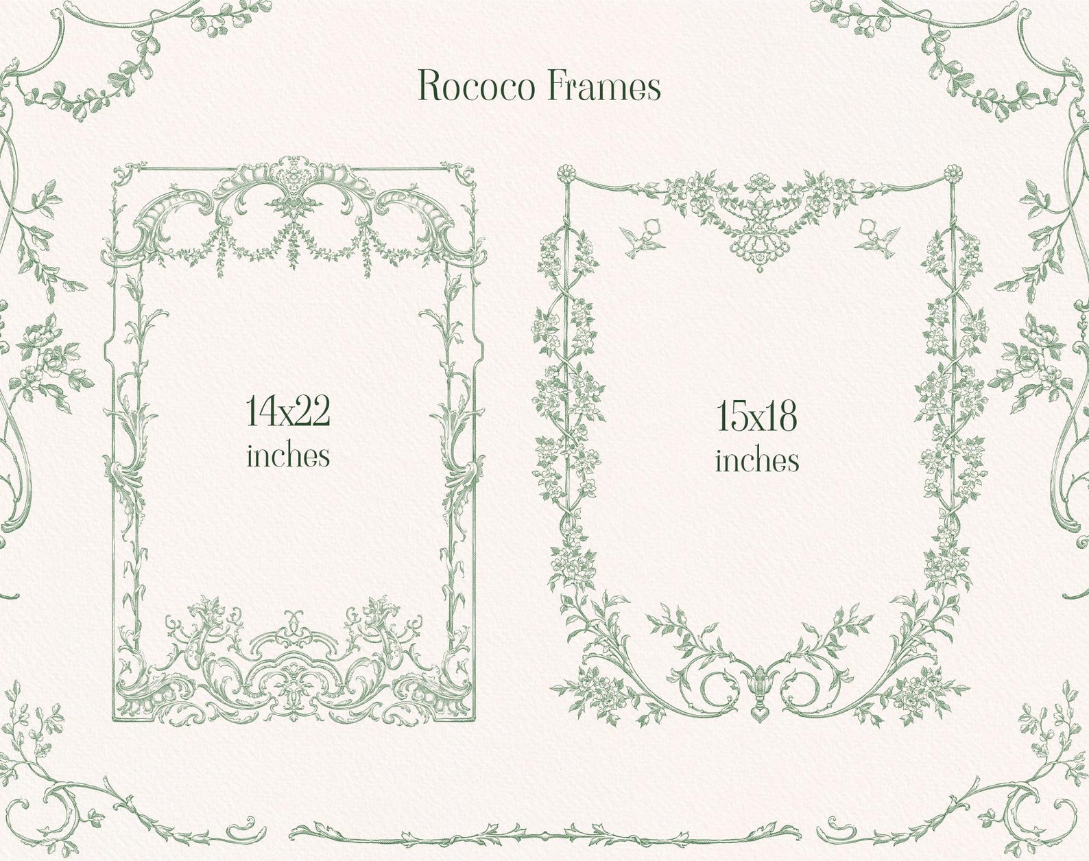 Rococo Vintage Border Clipart: Green Line Frames PNG, SVG, EPS, Floral ...