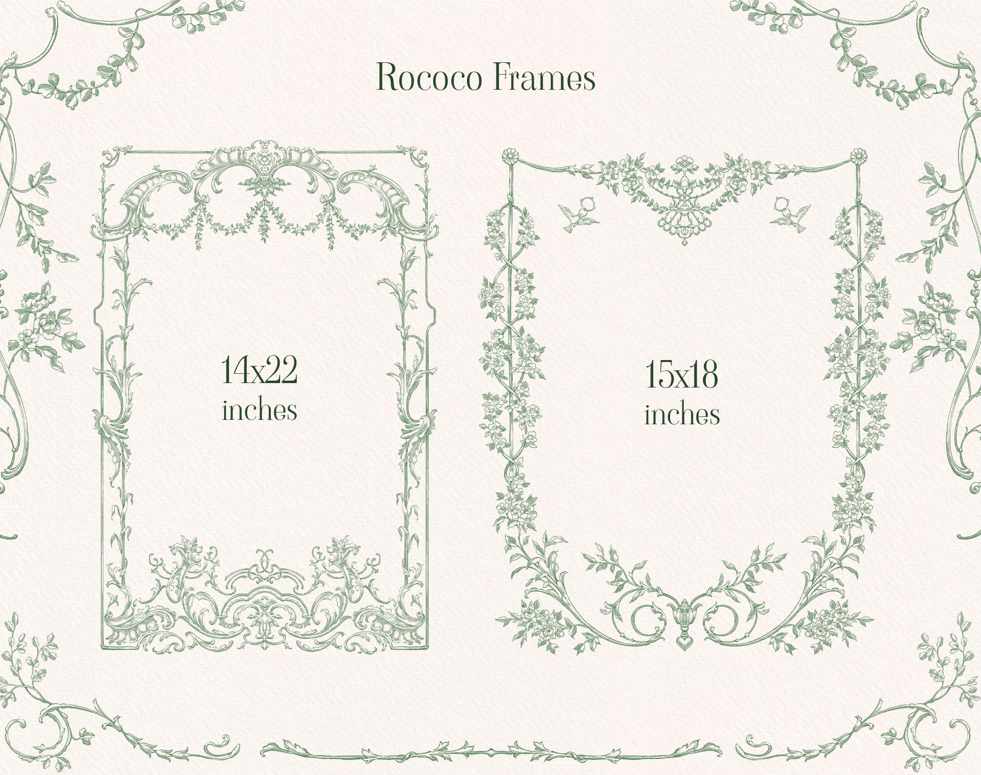 Rococo Vintage Border Clipart: Green Line Frames (PNG) Floral Borders ...