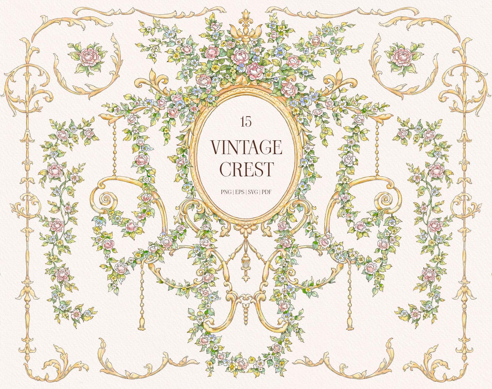 Vintage Floral Crest Png, Vector Borders, Baroque Clipart, Victorian ...