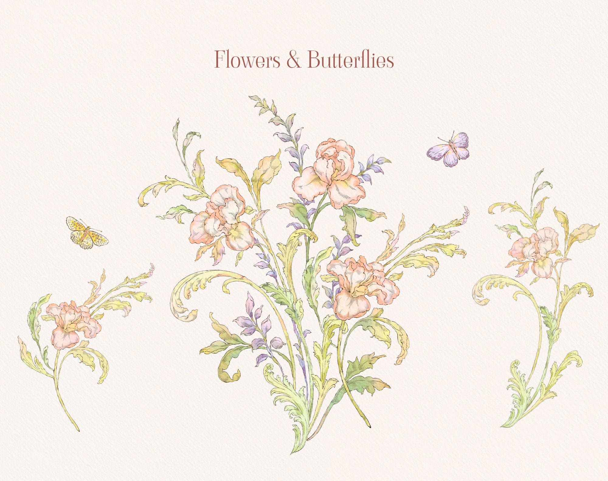 Iris Seamless Pattern, Floral Border, Summer Watercolor Flower ...