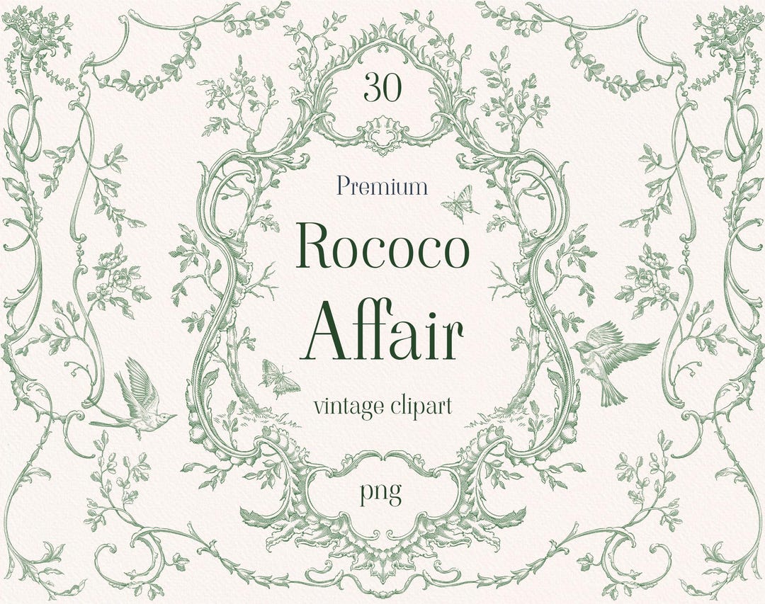 Rococo Vintage Border Clipart: Green Line Frames PNG, SVG, EPS, Floral ...