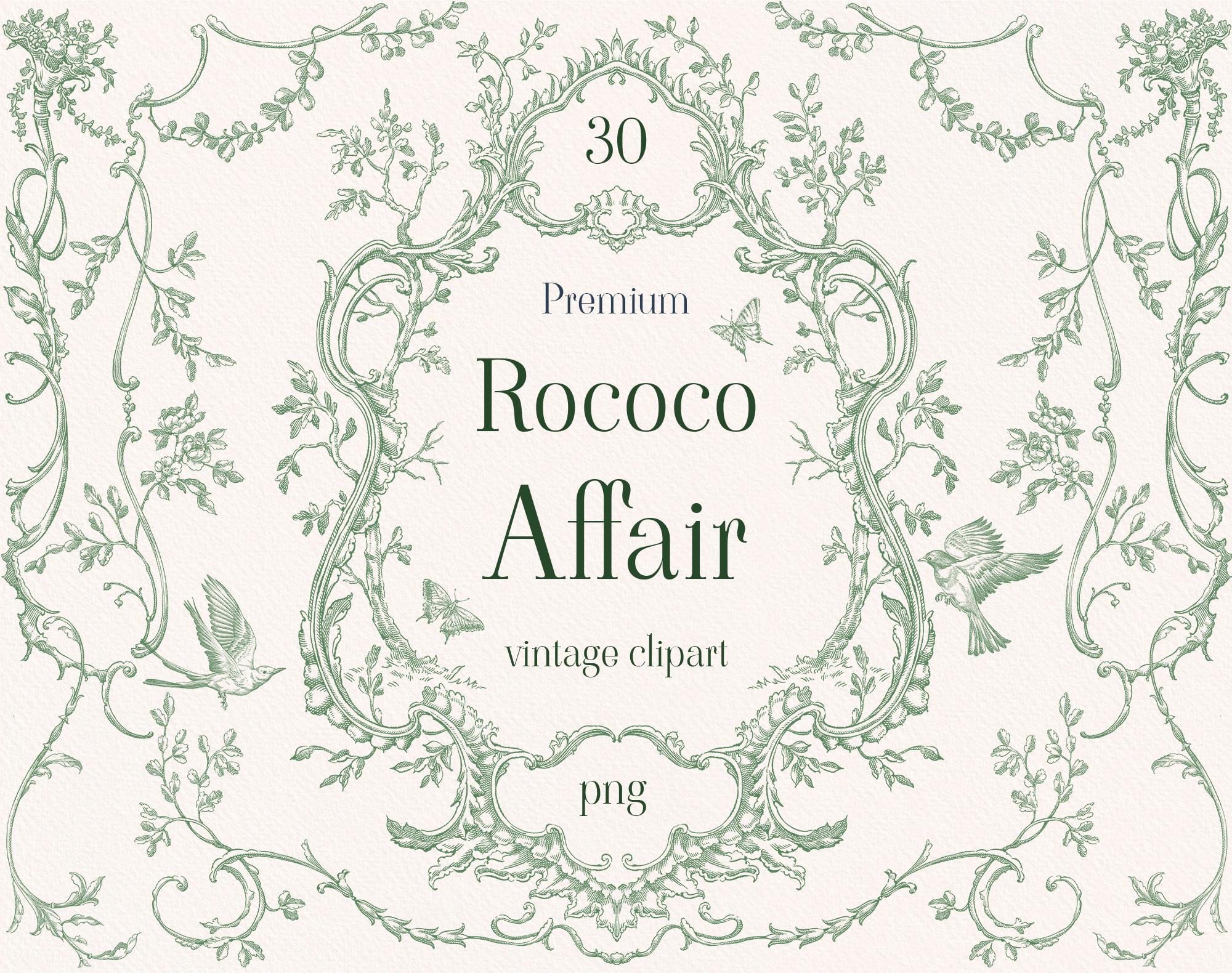 Rococo Vintage Border Clipart: Green Line Frames (PNG) Floral Borders ...