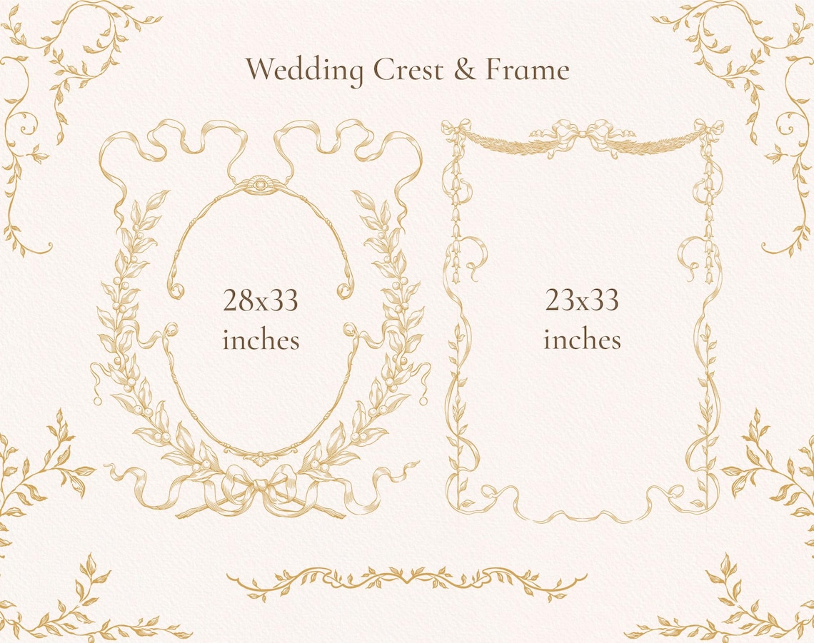 Ornella Png Clipart Set, Wedding Crest, Line Art Vintage Frames ...