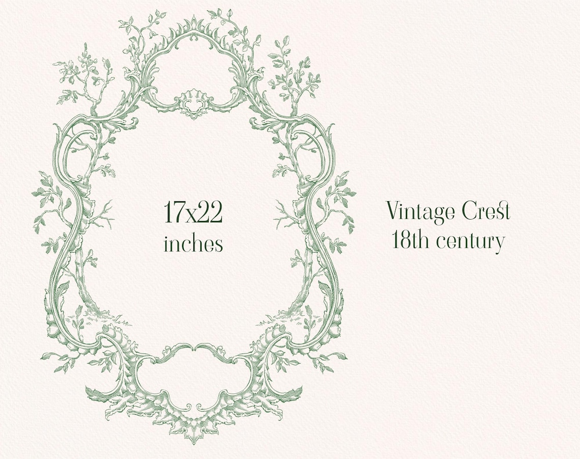 Rococo Vintage Border Clipart: Green Line Frames PNG, SVG, EPS, Floral ...