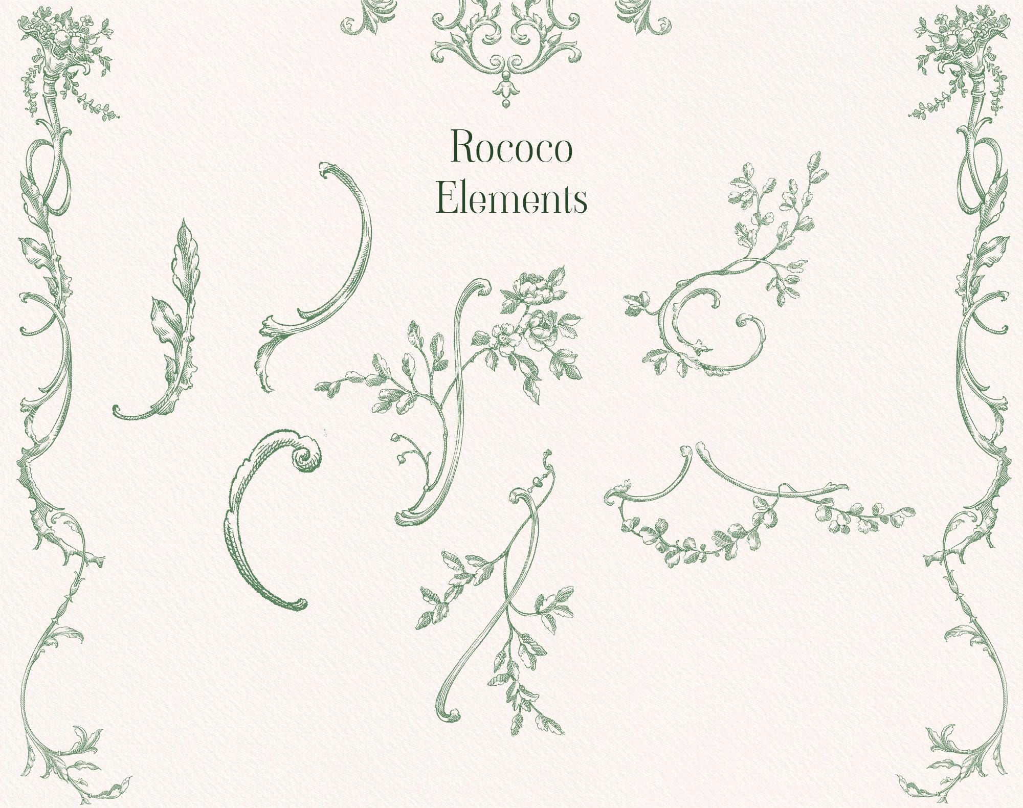 Rococo Vintage Border Clipart: Green Line Frames (PNG) Floral Borders ...