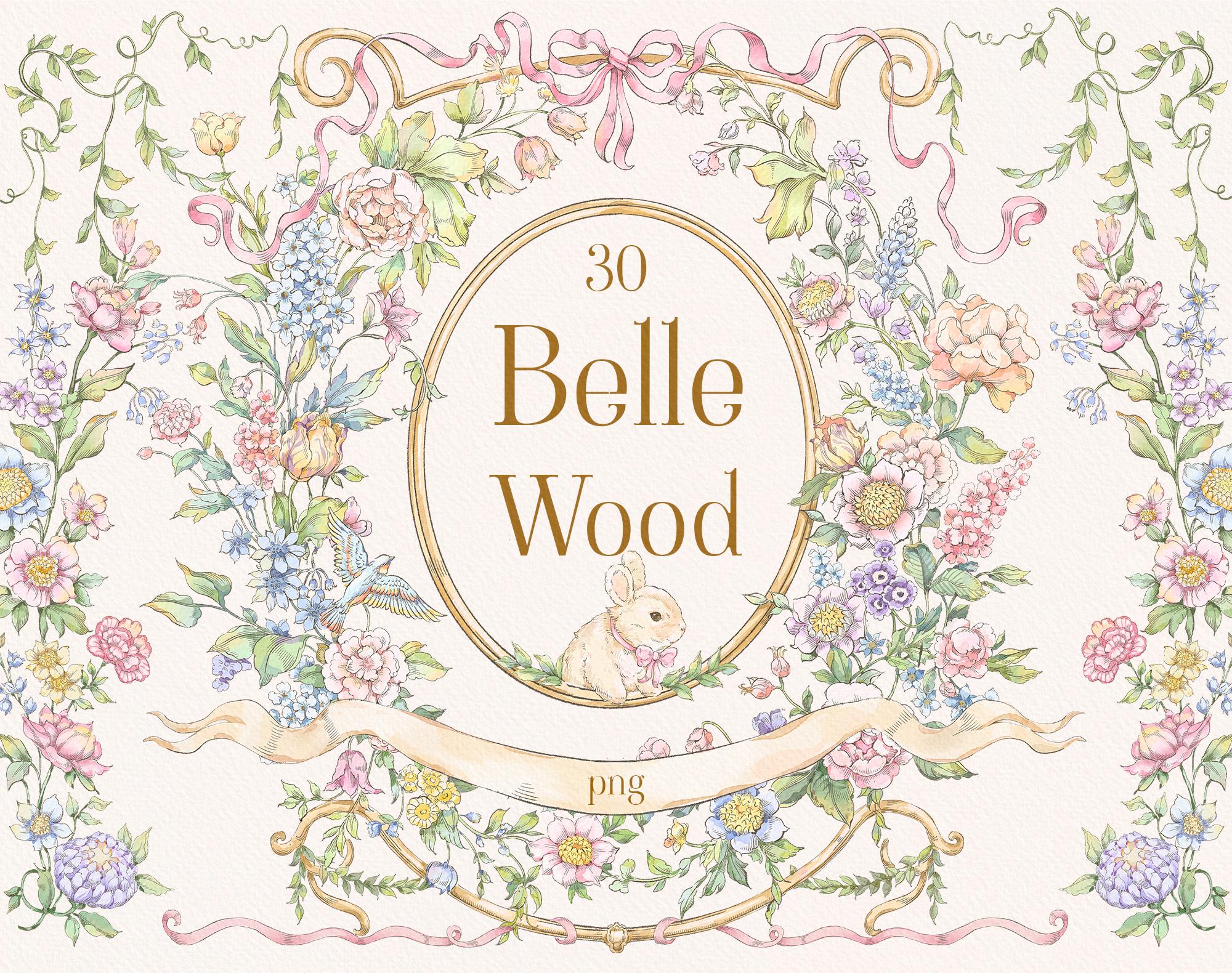 Belle Wood Watercolor Vintage PNG Clipart, Vintage Flowers, Bouquet ...