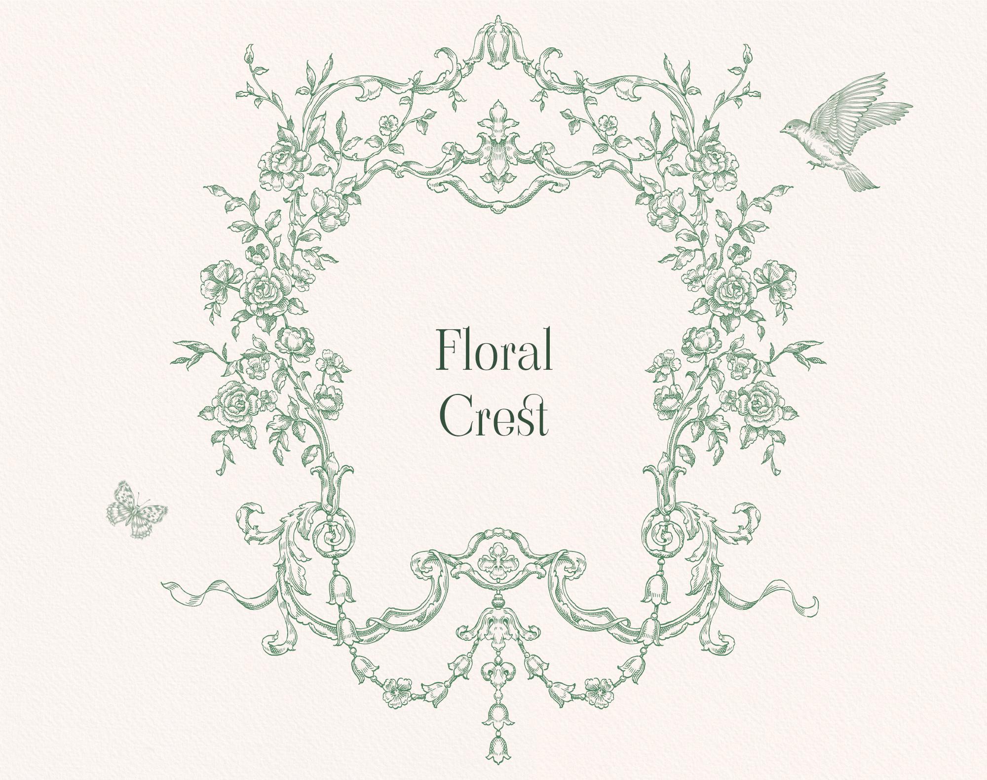 Elegant Crest Png Eps Svg Pdf, Vintage Floral Clipart Frame, Ornamental ...