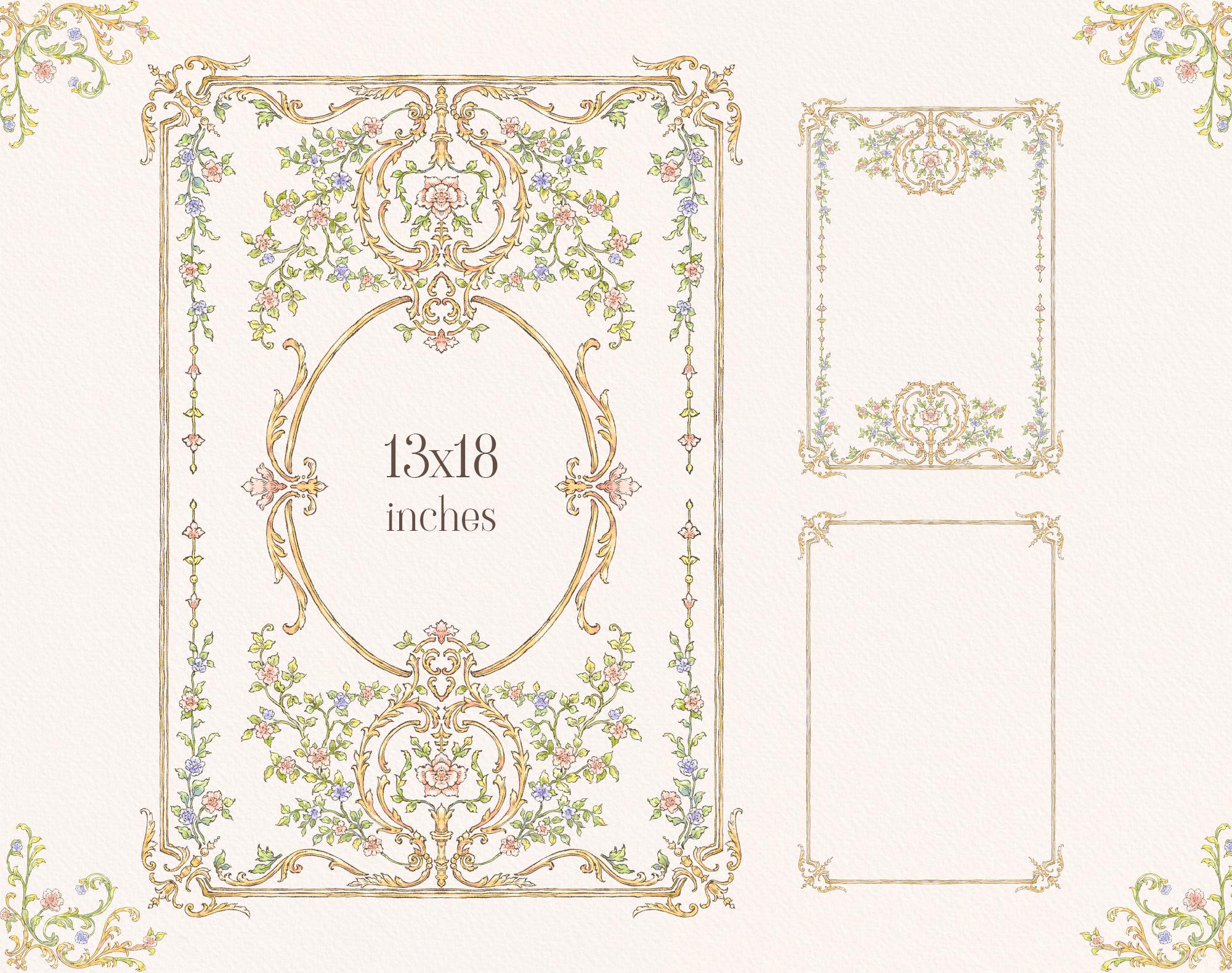 Rococo Grace PNG Watercolor Vintage Golden Borders, Floral Crest ...