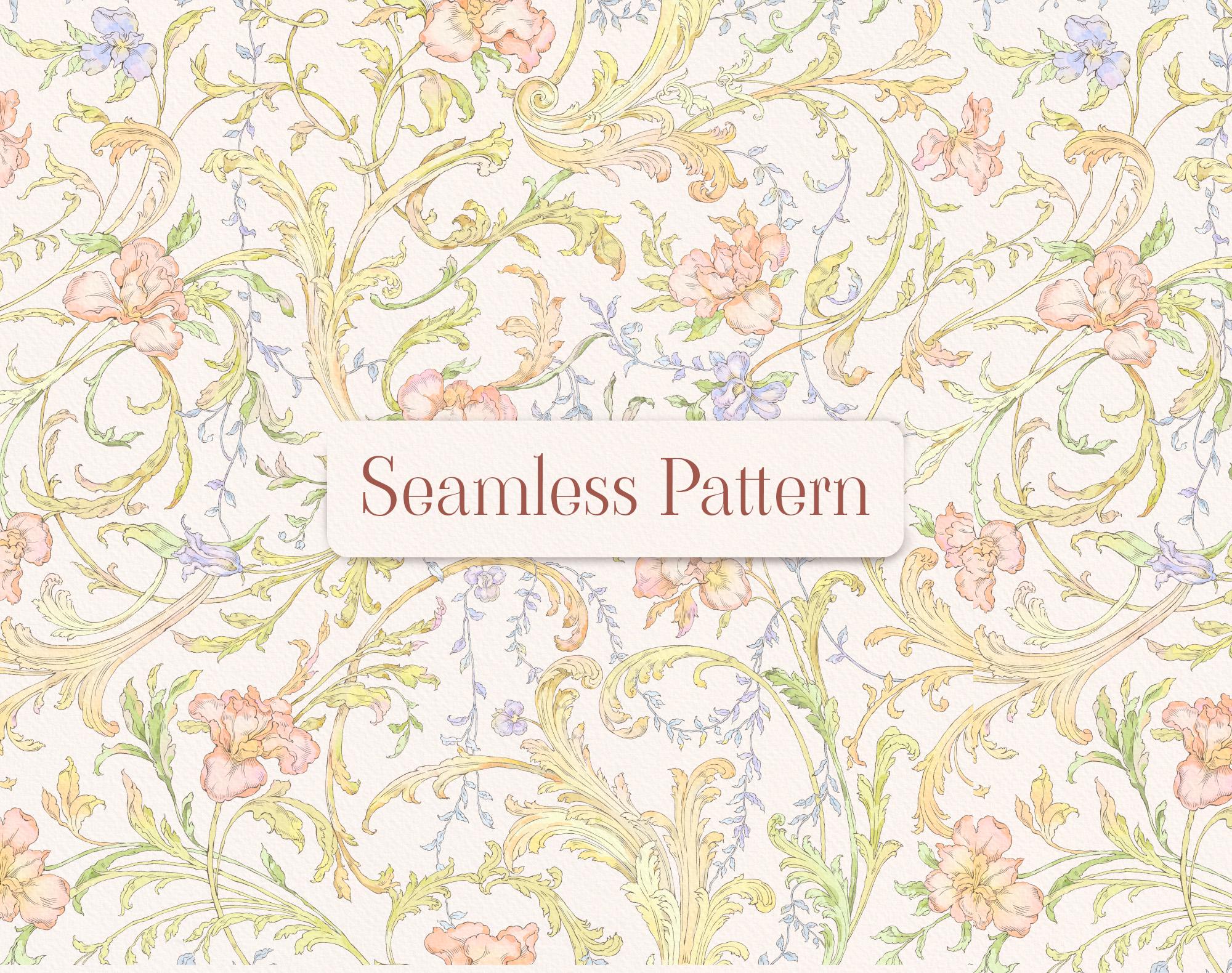 Iris Seamless Pattern, Floral Border, Summer Watercolor Flower ...