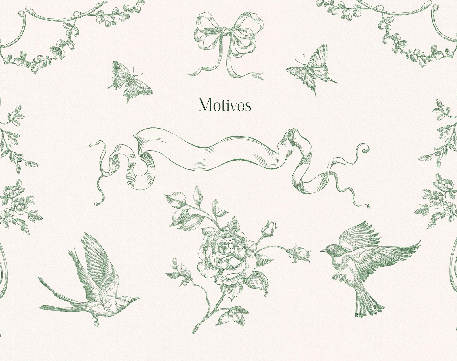 Rococo Vintage Border Clipart: Green Line Frames PNG, SVG, EPS, Floral ...