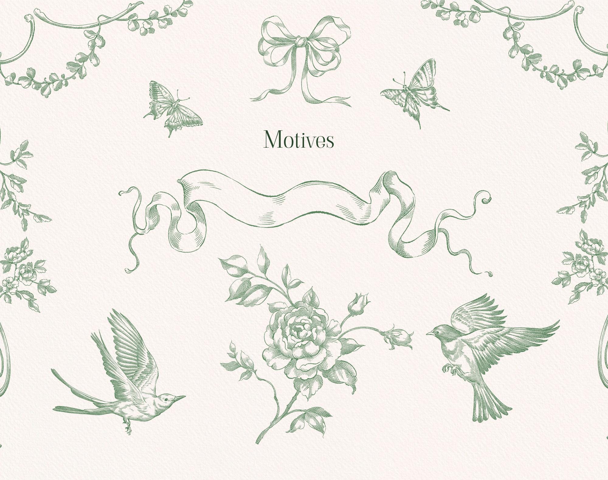 Rococo Vintage Border Clipart: Green Line Frames (PNG) Floral Borders ...