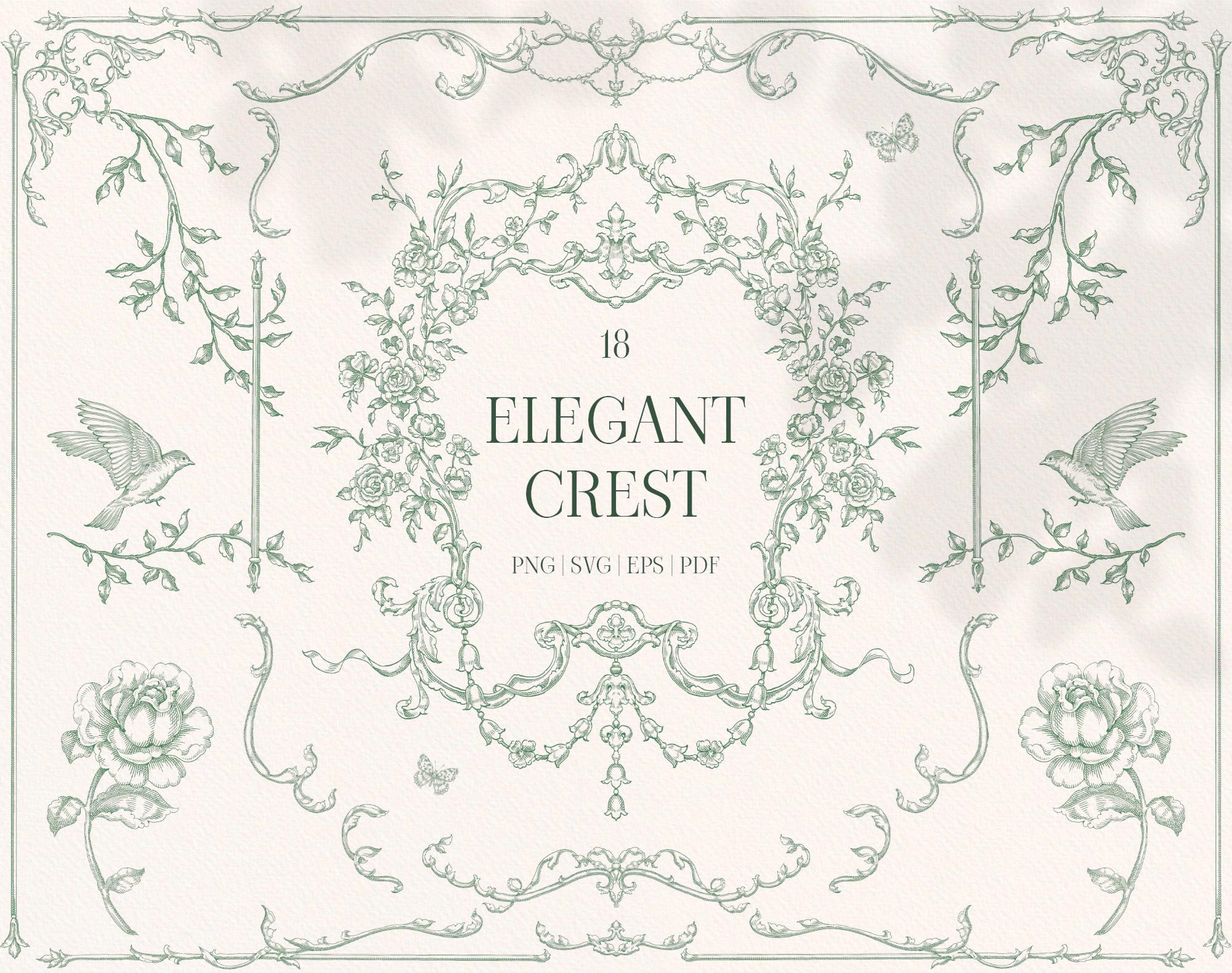 Elegant Crest Png Eps Svg Pdf, Vintage Floral Clipart Frame, Ornamental ...