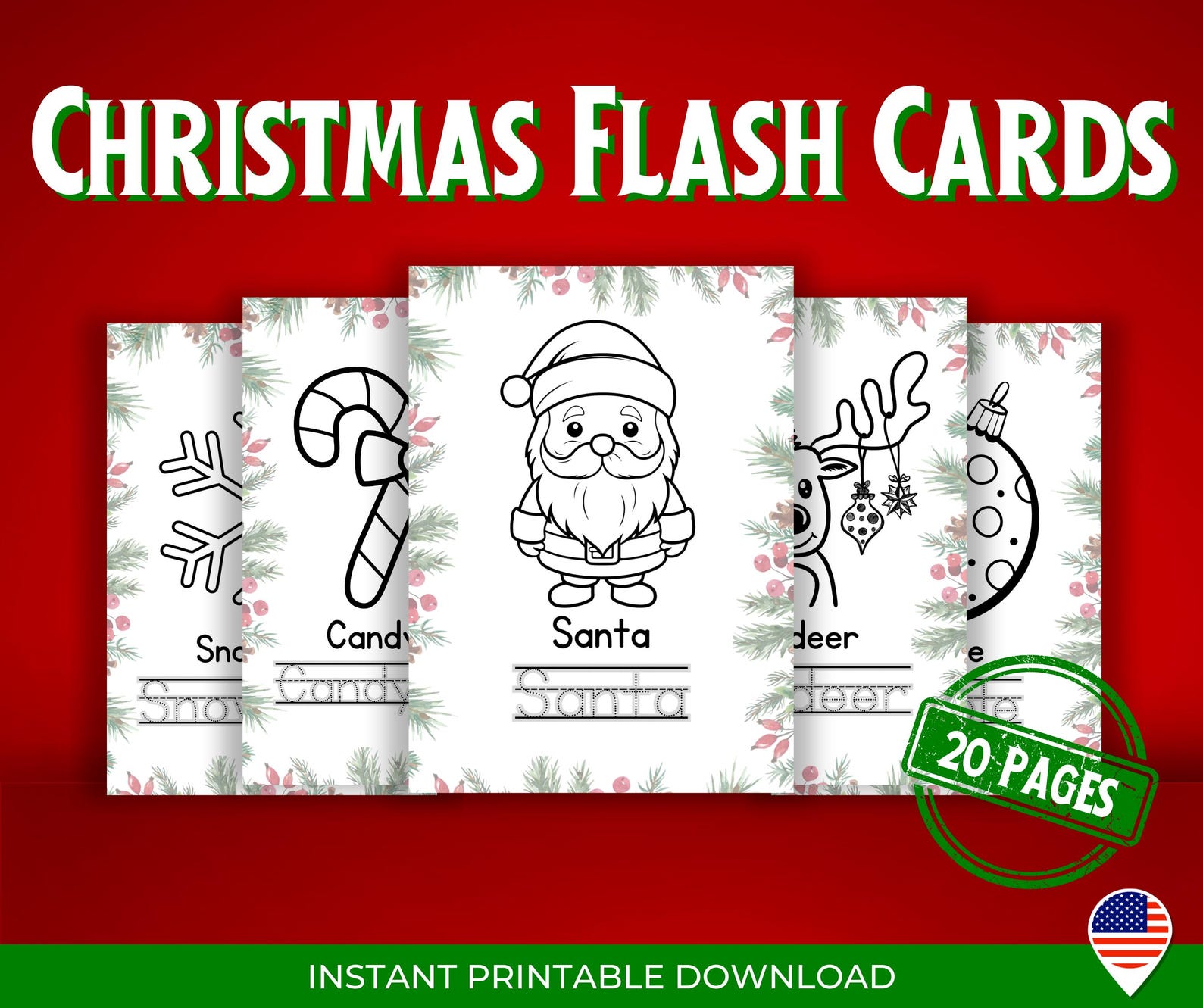 20 Printable Christmas Activities, Christmas Flash Card Bundle, Kid's ...