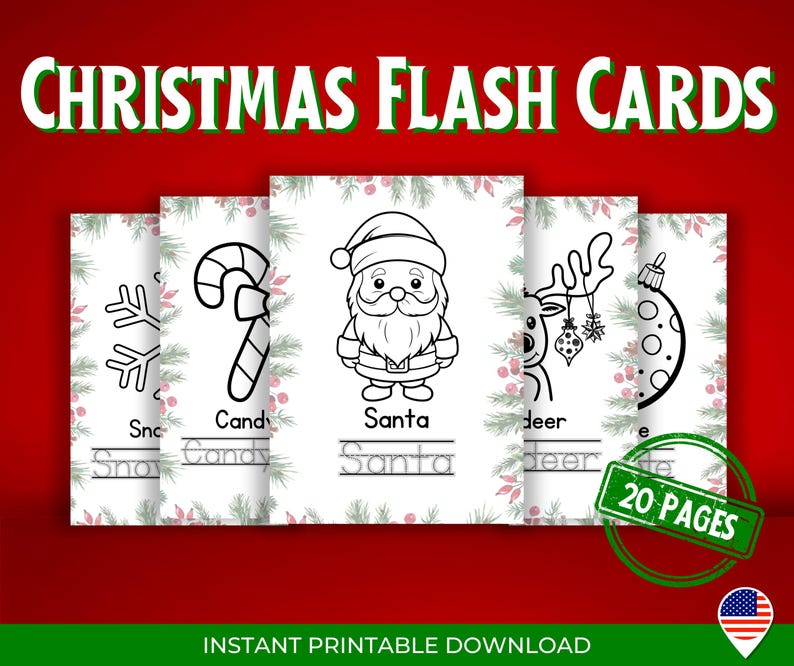 20 Printable Christmas Activities, Christmas Flash Card Bundle, Kid's ...