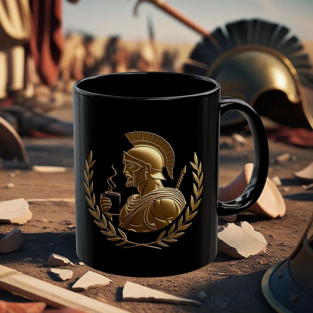 Achilles Mug Greek Mythology Coffee Cup Gold Warrior Silhouette Ancient ...