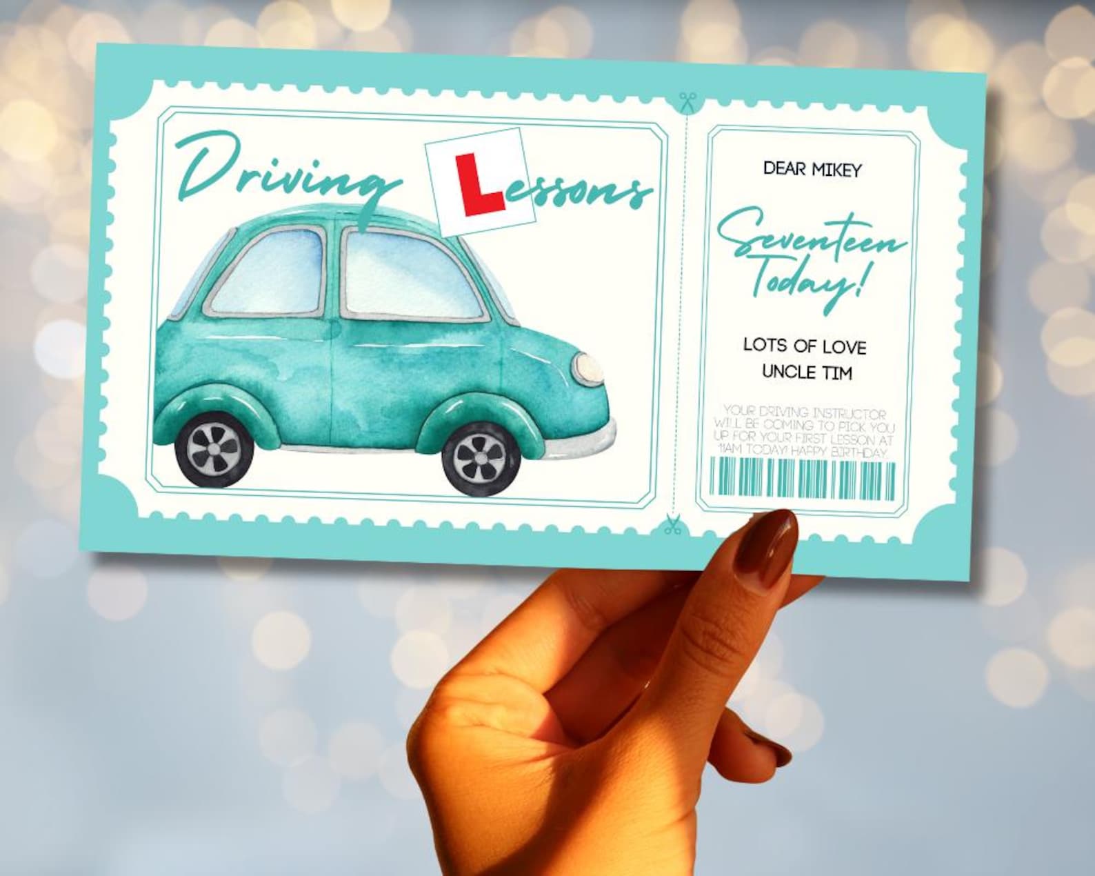 Editable Driving Lesson Voucher | Personalised Aqua Blue Learner Driver ...