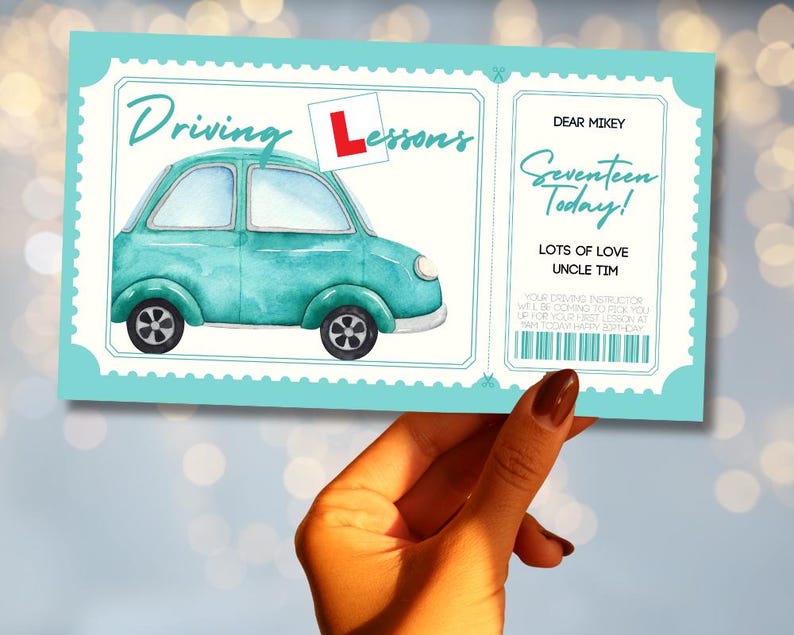 Editable Driving Lesson Voucher | Personalised Aqua Blue Learner Driver ...