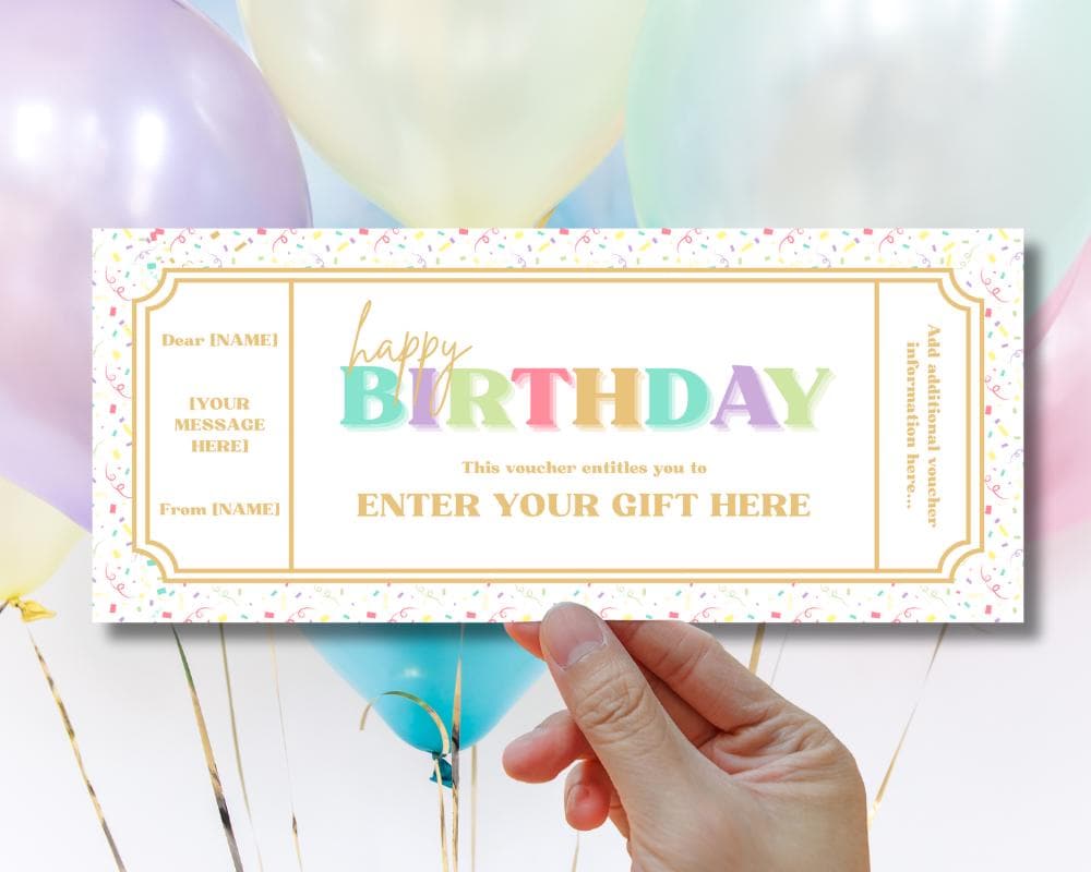 Digital, Customisable, Happy Birthday Gift Voucher. Printable Birthday ...