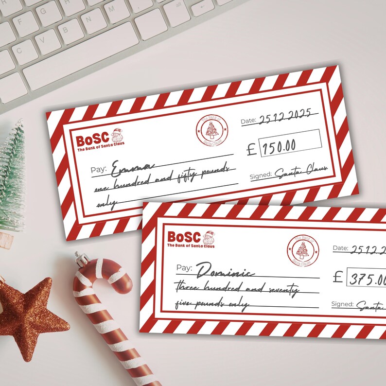 Printable Cheque From Santa Template, Digital Christmas Money Gift ...