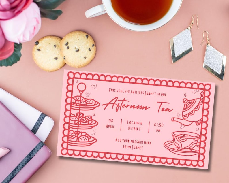 Editable Afternoon Tea Gift Voucher, Digital Coupon, Print at Home ...