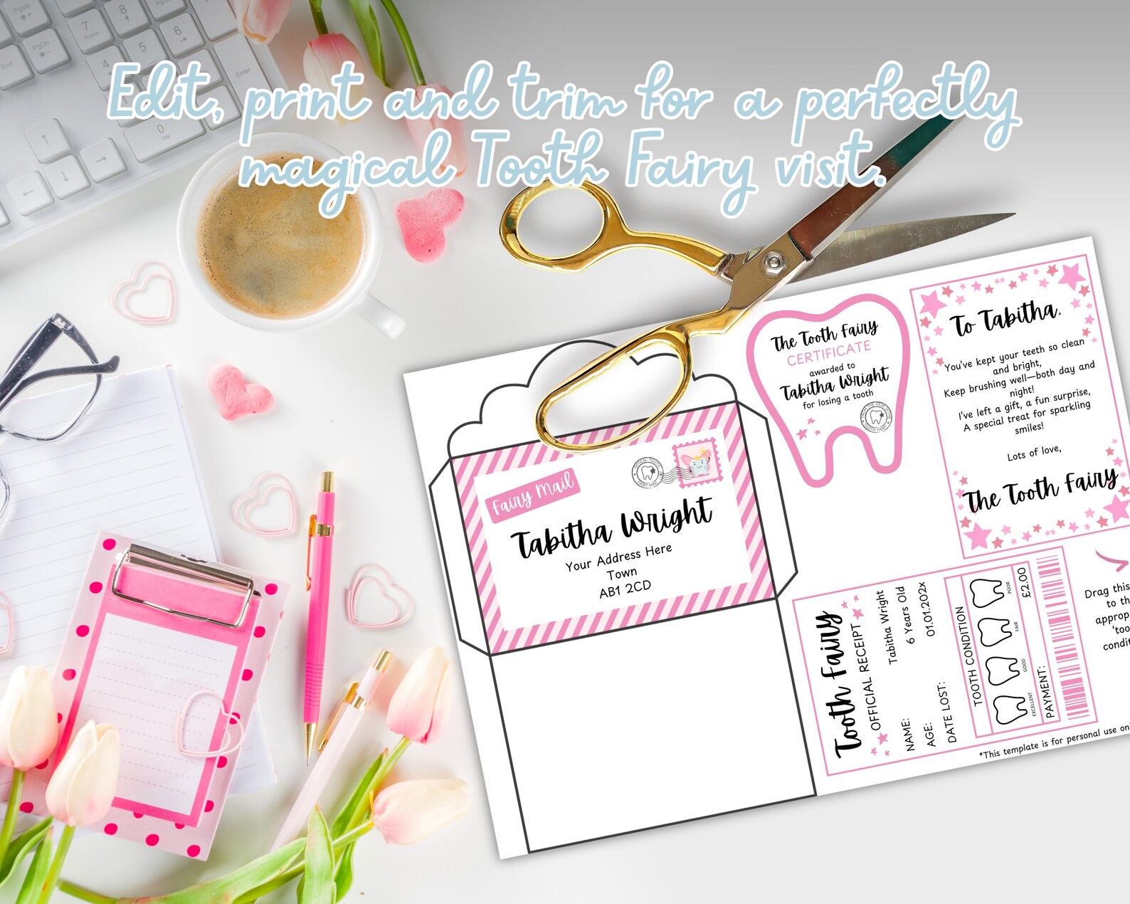 Instantly Editable Tooth Fairy Letter Set, Printable Pink Mini Lost ...