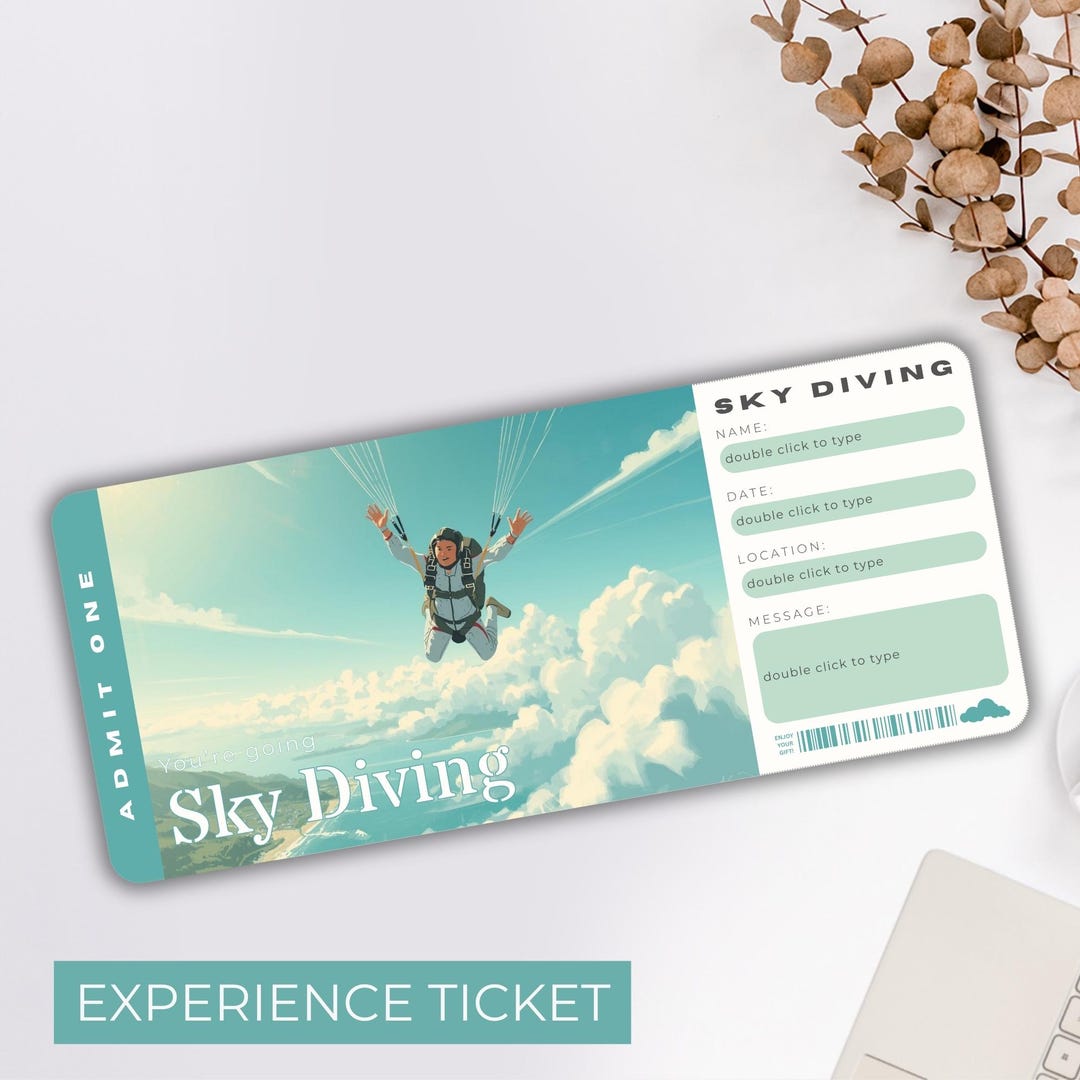 Digital Sky Diving Surprise Ticket. Parachute Jumping Gift Reveal ...