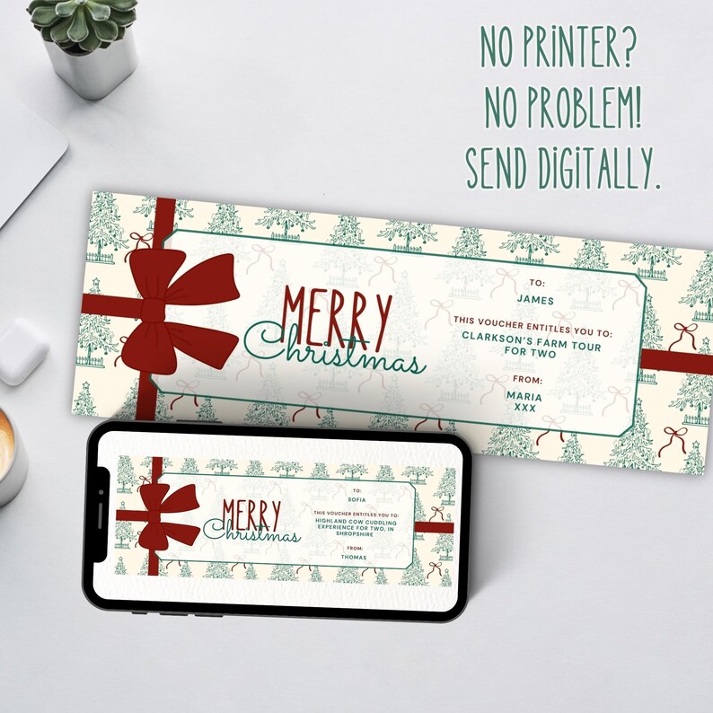 Personalised Christmas Gift Voucher Card Template, Red Bow (print at ...