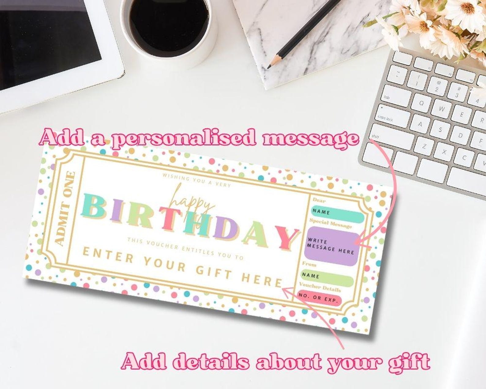 Rainbow Birthday Gift Card Voucher Template, Editable Coupon Template ...