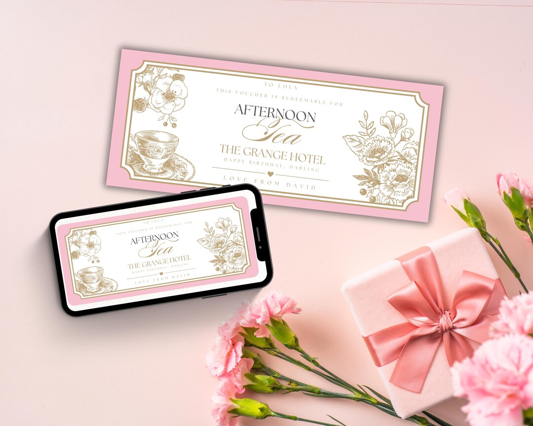 Editable Afternoon Tea Gift Voucher, Digital Print at Home Gift Coupon ...