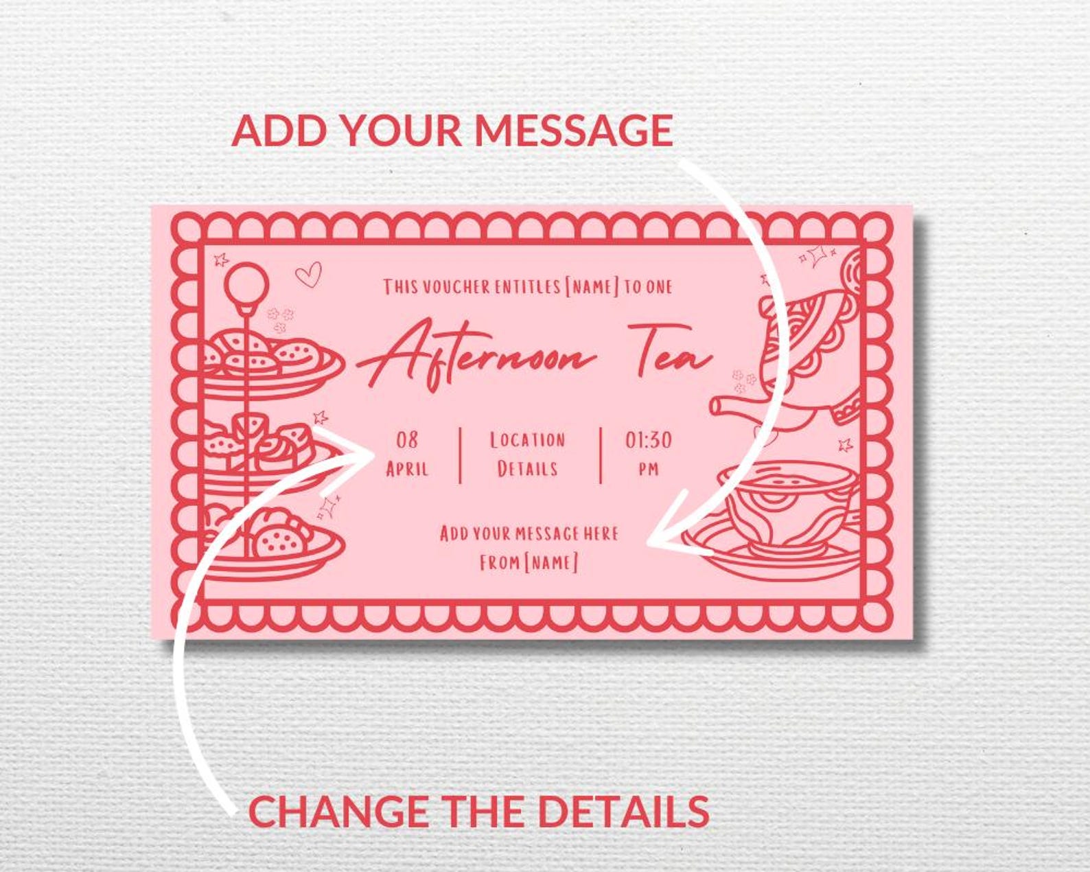 Editable Afternoon Tea Gift Voucher, Digital Coupon, Print at Home ...