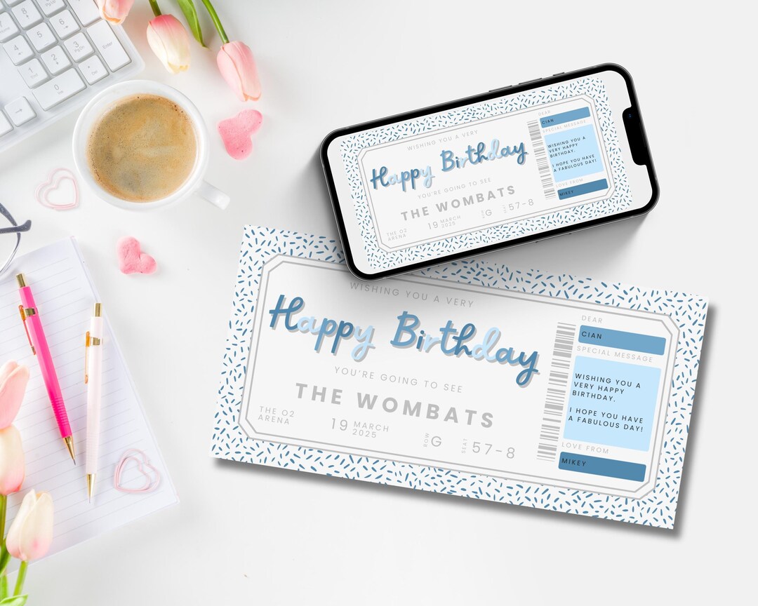 Editable Happy Birthday Fake Concert Gift Ticket, Printable Birthday ...