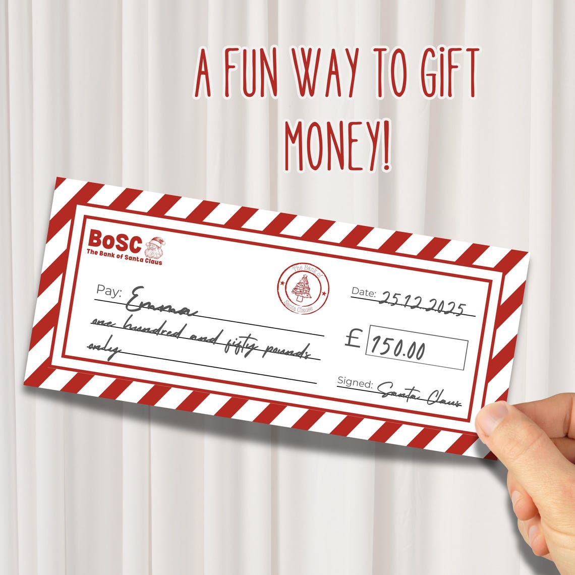 Printable Cheque From Santa Template, Digital Christmas Money Gift ...
