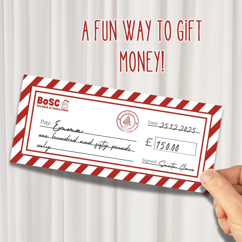 Printable Cheque From Santa Template, Digital Christmas Money Gift ...