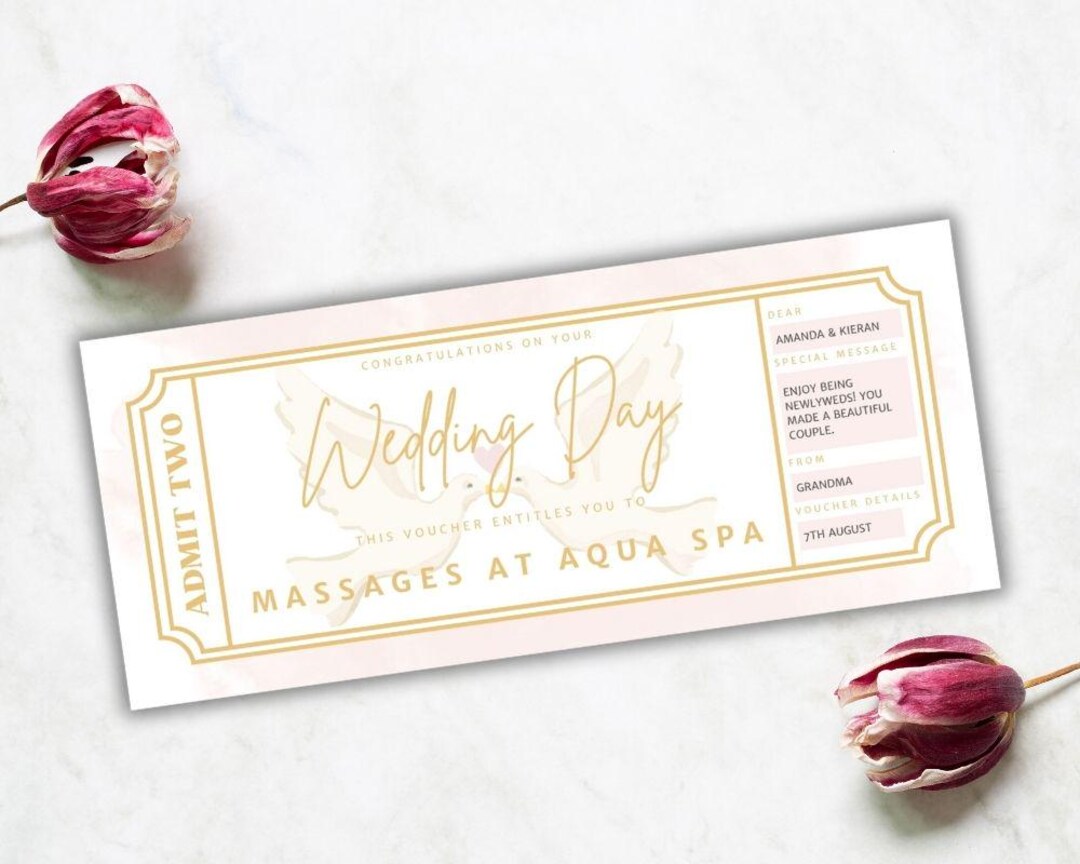 Personalised Wedding Day Gift Voucher | Digital Newlywed Gift Ticket ...