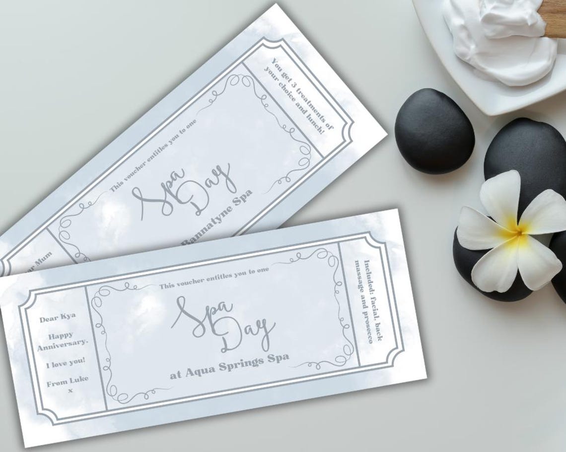 Editable Spa Voucher Template, Printable Gift Certificate for ...