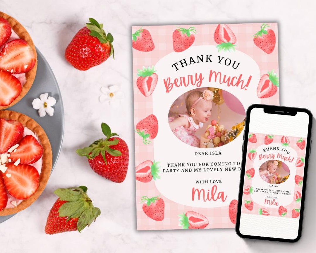 Thank You Berry Much Card Template, Editable & Printable Digital ...