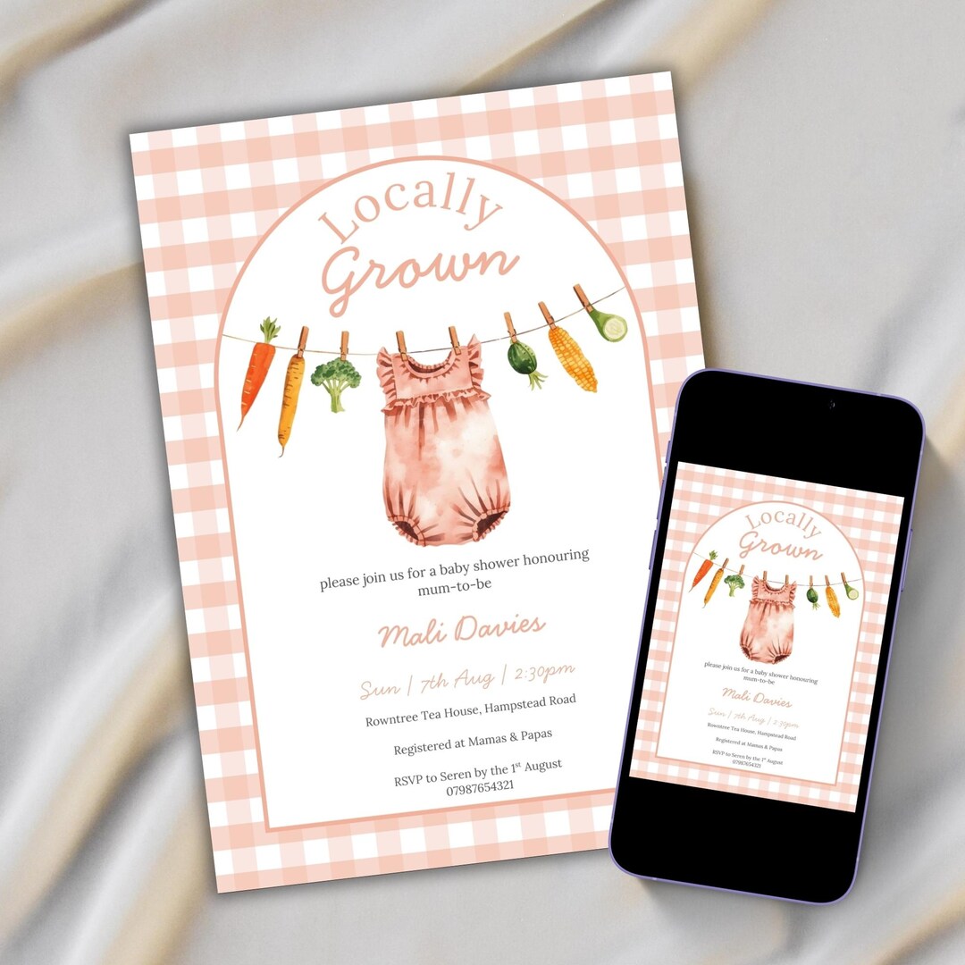 Editable Pink, Girl Locally Grown Baby Shower Invitation Template ...
