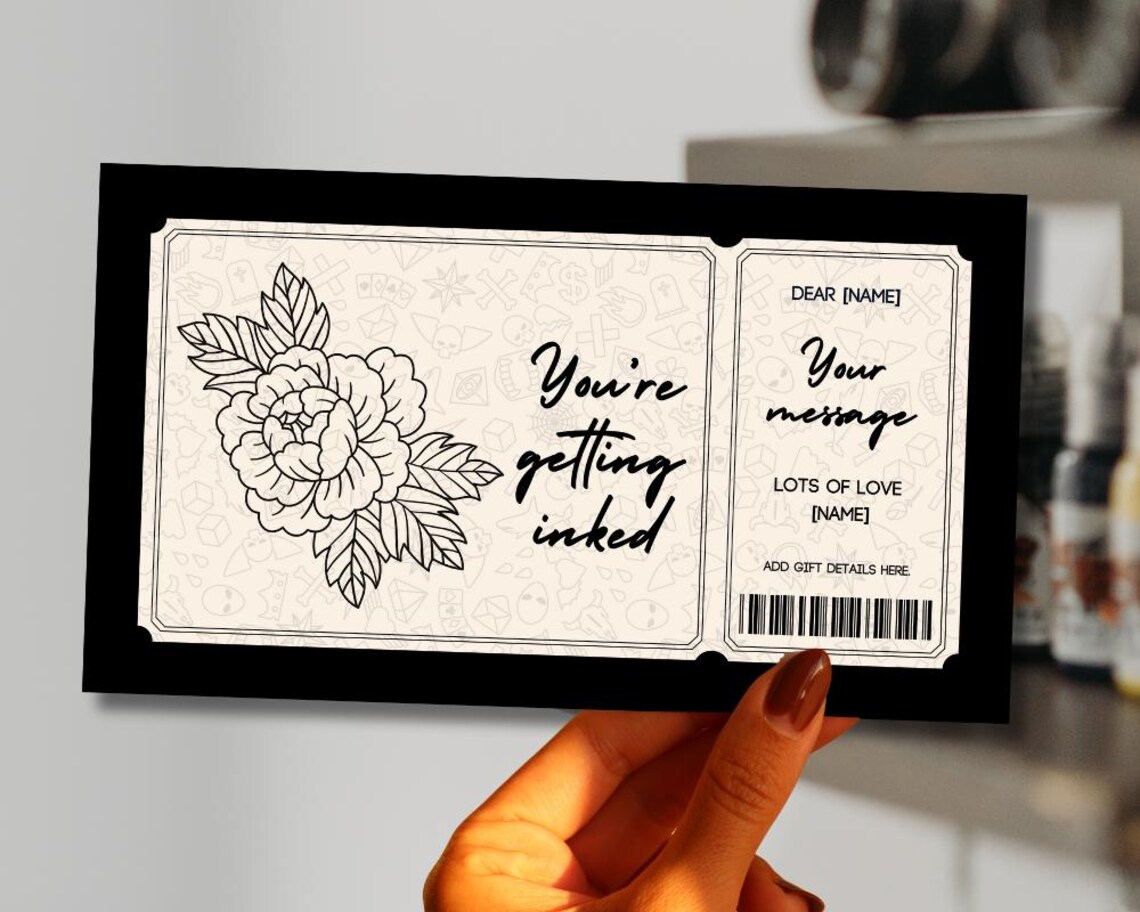 Editable Tattoo Gift Voucher, Get Inked Gift Certificate, Evoucher ...