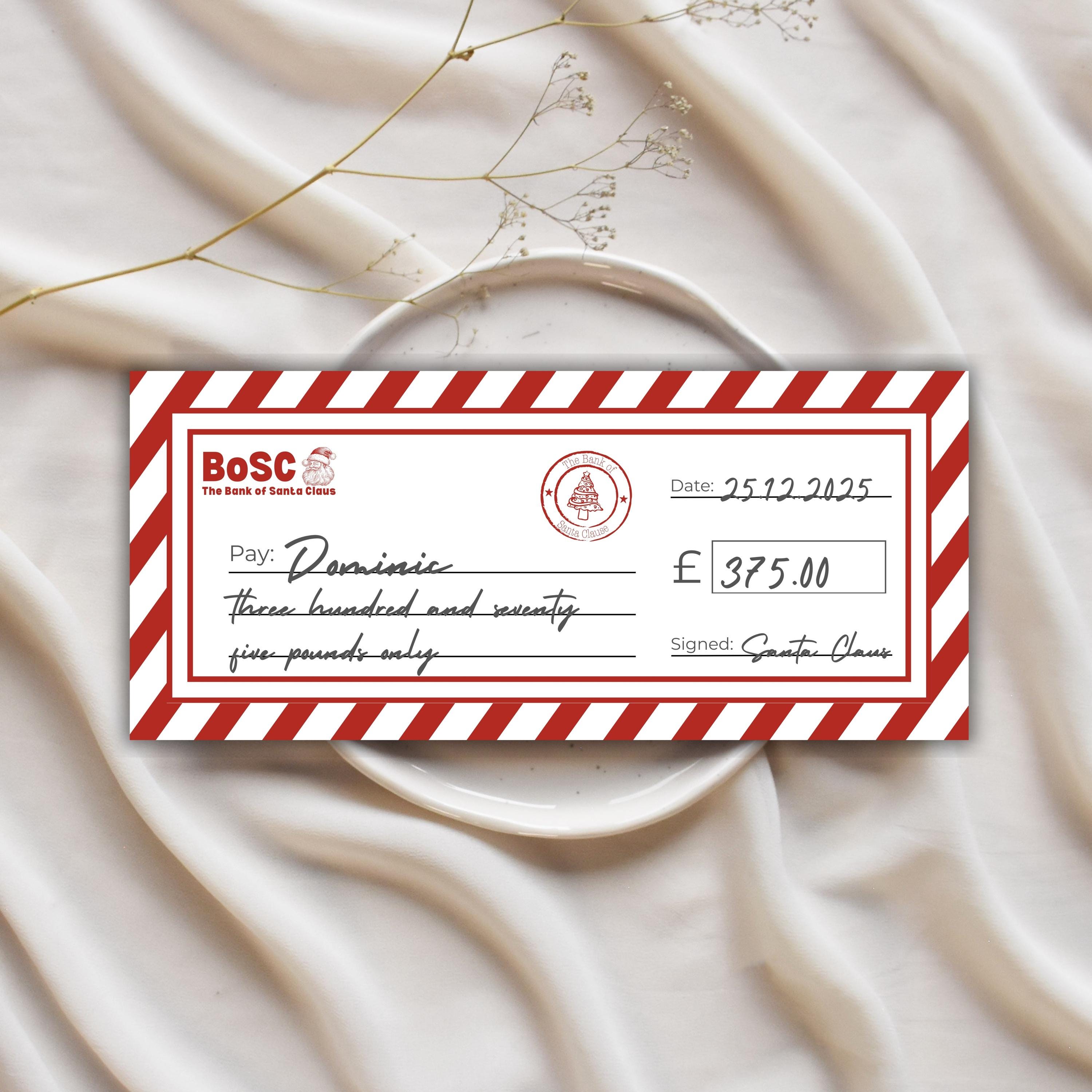 Printable Cheque From Santa Template, Digital Christmas Money Gift ...