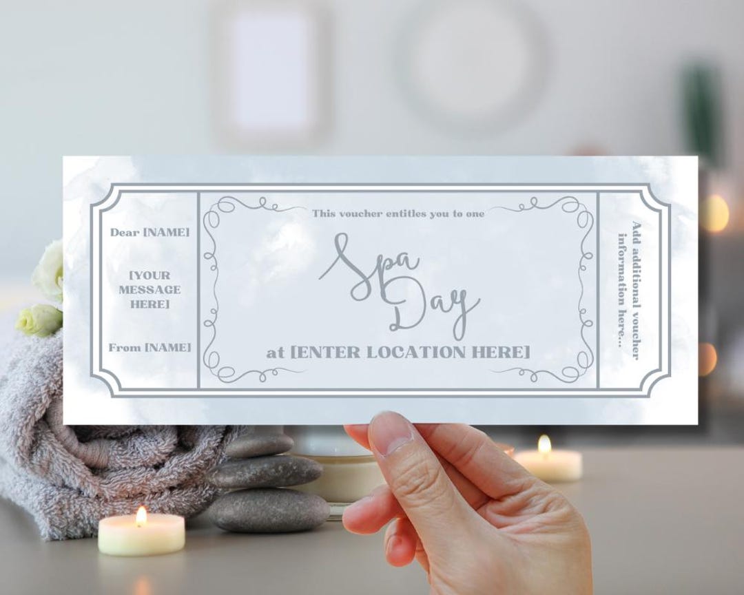 Editable Spa Voucher Template, Printable Gift Certificate for ...