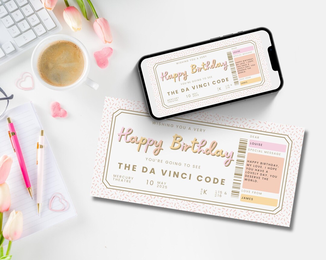 Editable Happy Birthday Fake Concert Gift Ticket, Printable Birthday ...