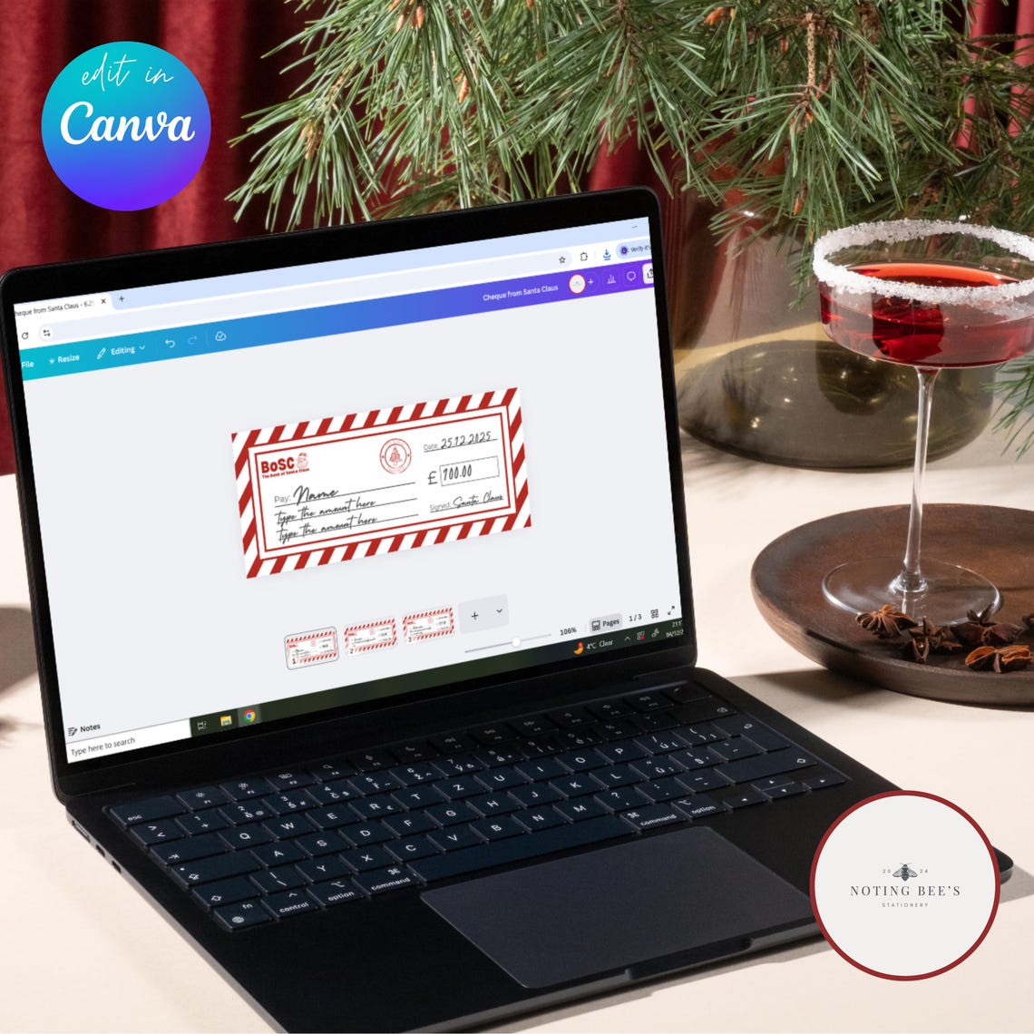 Printable Cheque From Santa Template, Digital Christmas Money Gift ...