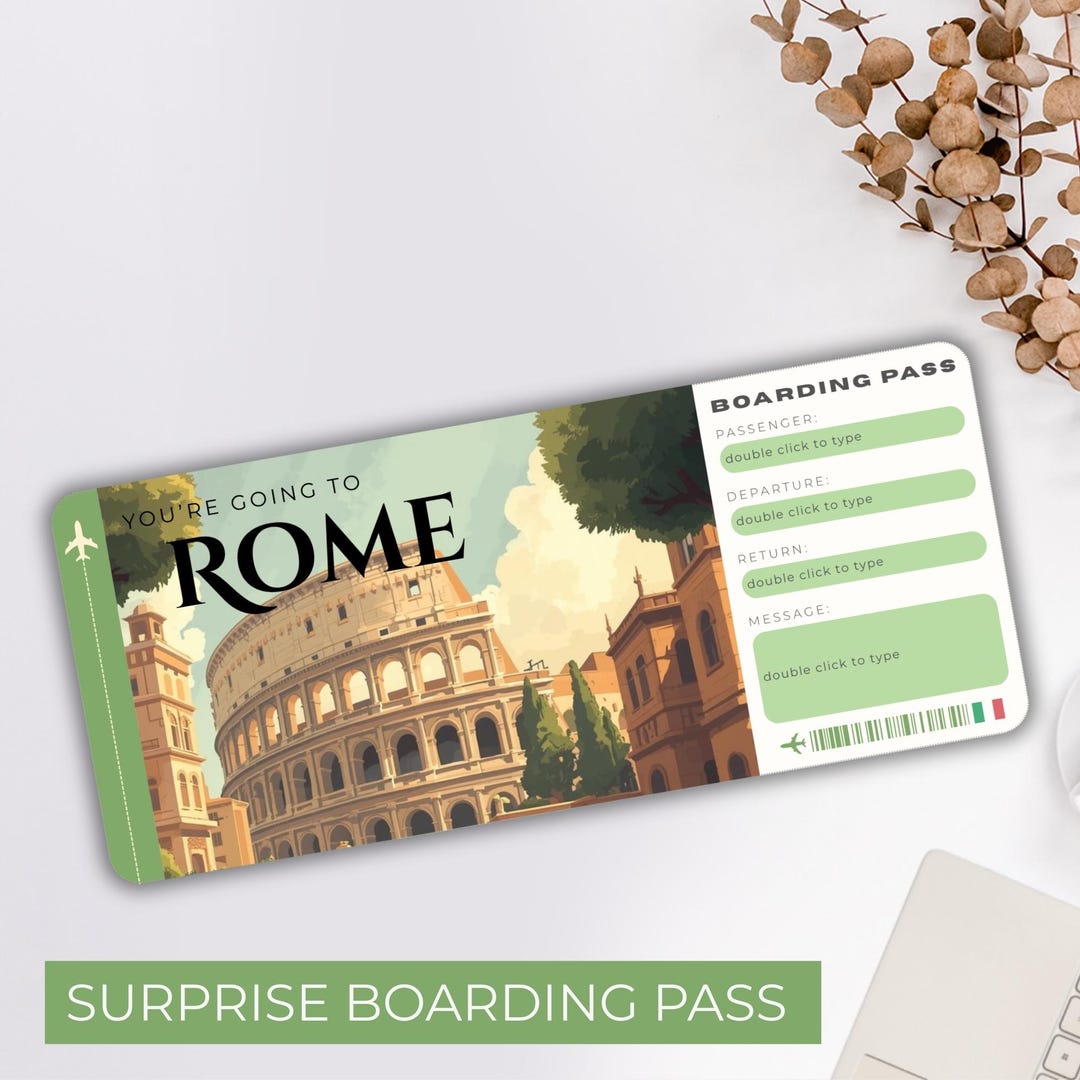 Personalised Rome Holiday Boarding Pass. Surprise Italy Travel/holiday ...